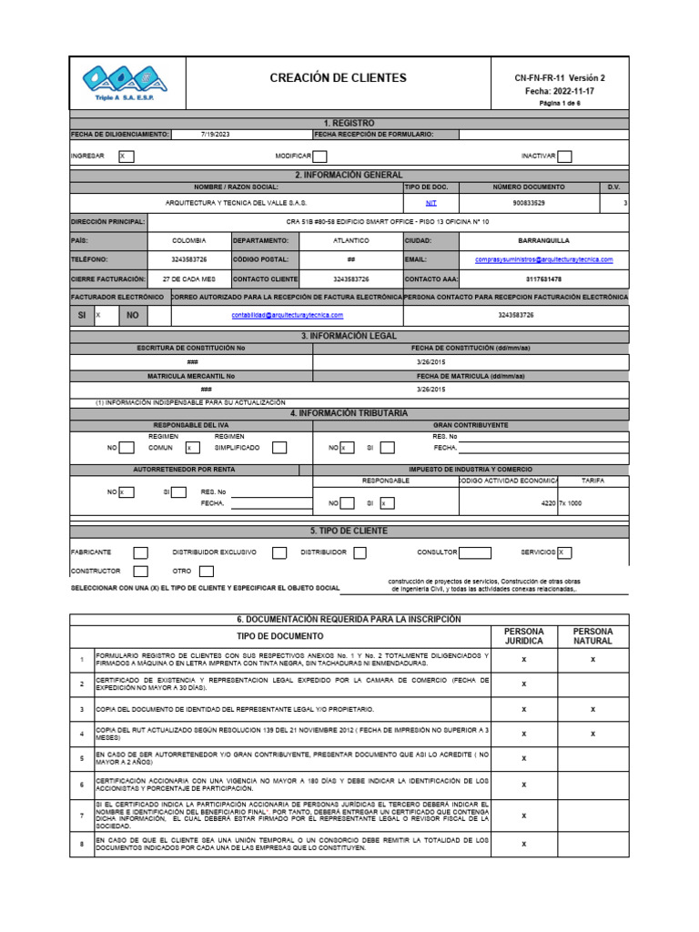 Formato Creacion de Clientes Version 2 | Descargar gratis PDF | Business