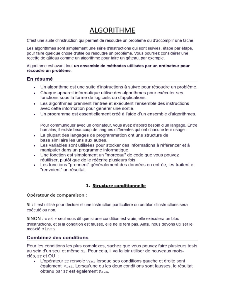 ALGORITHME | PDF | Structure de contrôle | Programme informatique
