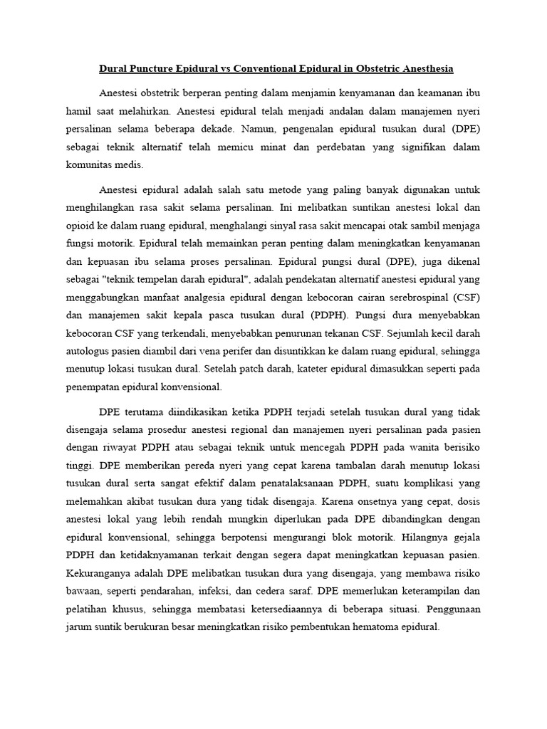 Dural Puncture Epidural Vs Conventional Epidural in Obstetric ...