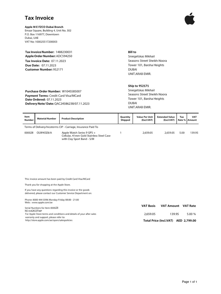 Tax Invoice: 1488230031 Sniegetskas Mikhail Seasons Street Sheikh Noora ...