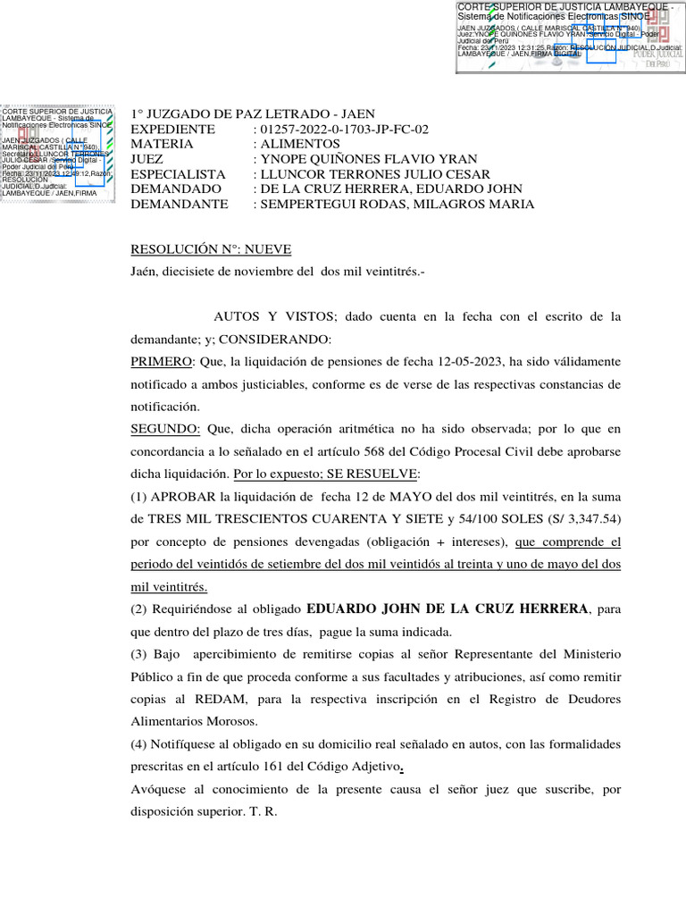 Exp. 01257-2022-0-1703-JP-FC-02 - Resolución - 50644-2023 | PDF ...