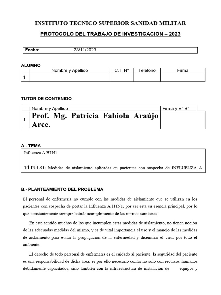 Modelo de Protocolo de Proyecto | Descargar gratis PDF | Influenza ...