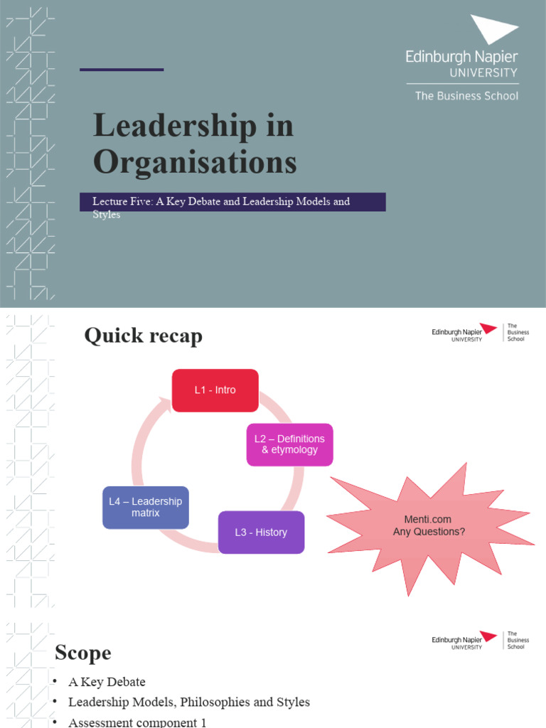 Lecture 5 - Key Debate, Models and Styles | PDF | Leadership | Theory