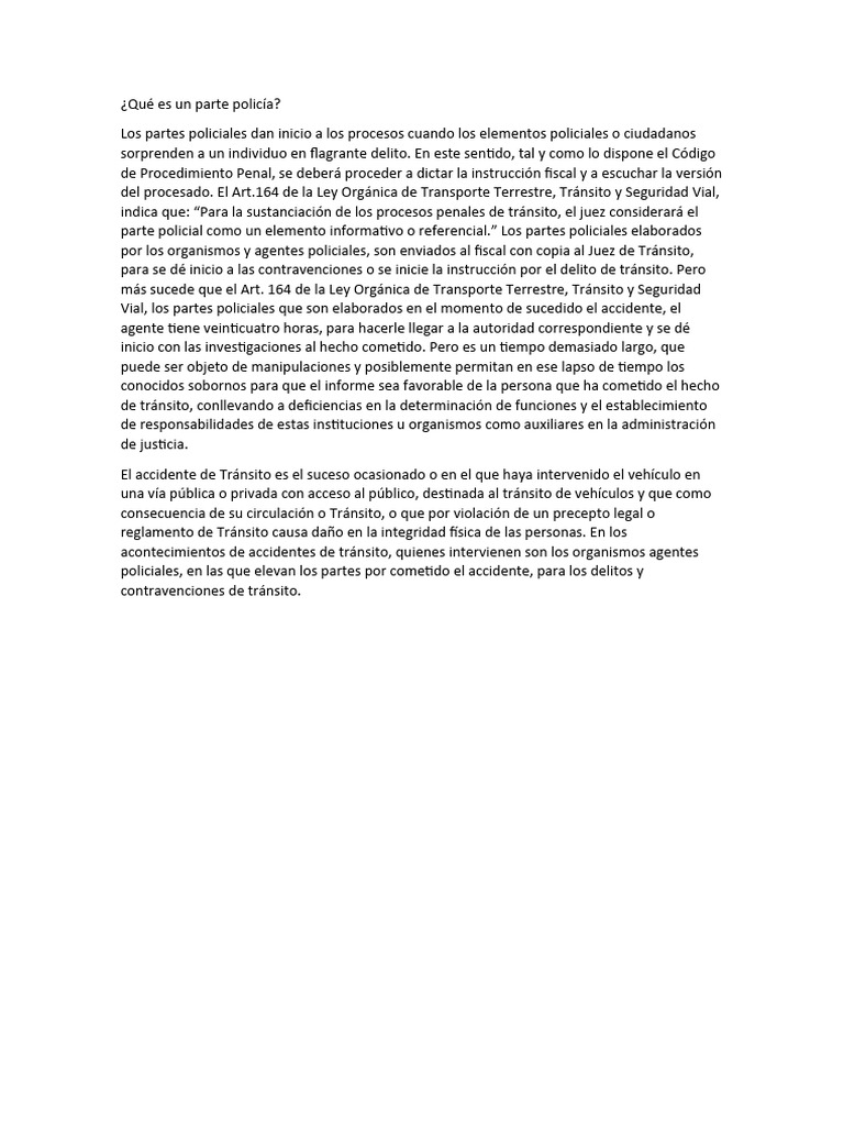 Definición de Parte Policial en Tránsito | PDF | Ciencias sociales ...