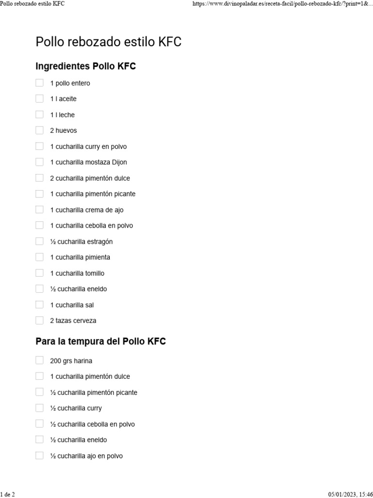 Pollo Rebozado Estilo KFC | PDF | Pimenton | Preparación de comida y bebida