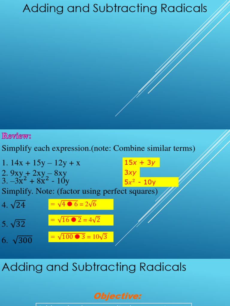 Adding And Subtracting Radicals Pdf Mathematical Concepts Elementary Mathematics