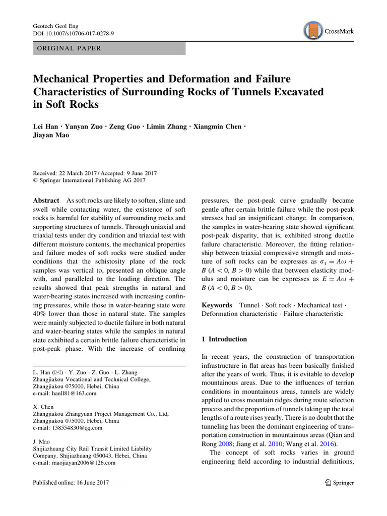 Han2017 Mechanical Properties and Deformation and Failure of Tunnel in Soft Rock | PDF ...