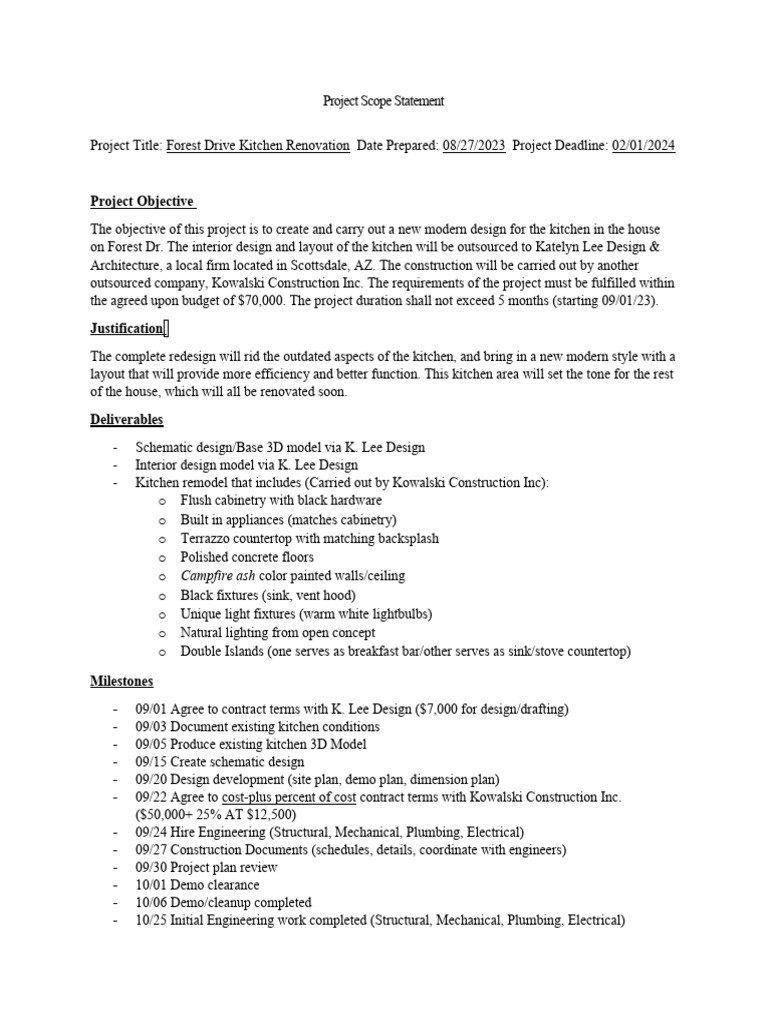 Project Plan Kitchen | PDF | Kitchen | Countertop