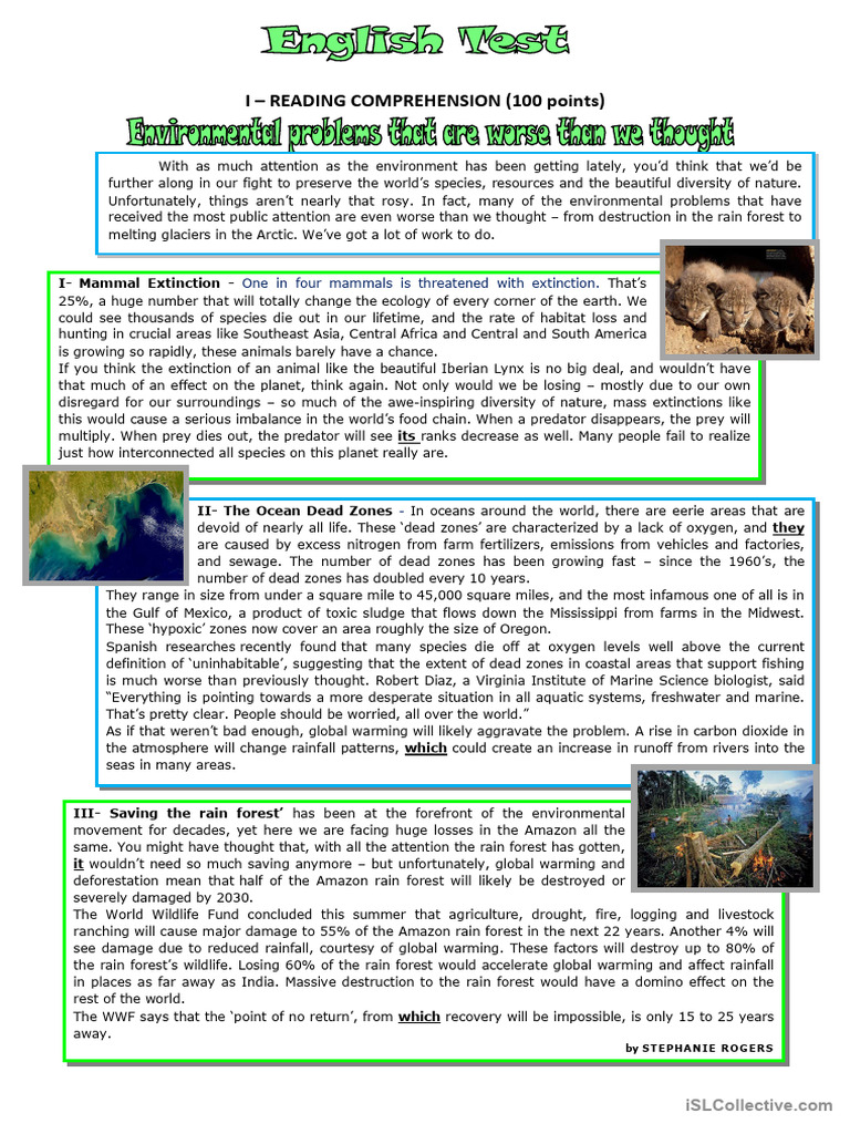 Test - Environmental Problems | Download Free PDF | Dead Zone (Ecology ...