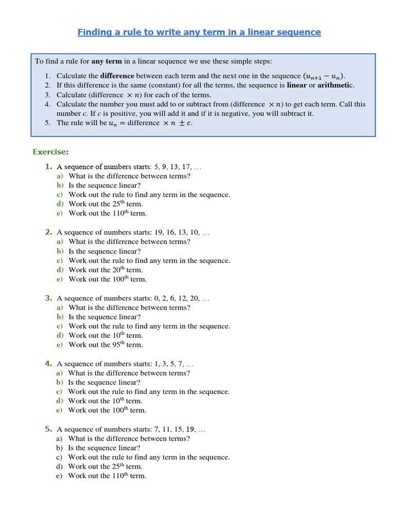 3°ES Finding A Rule To Write Any Term in A Linear Sequence | PDF ...