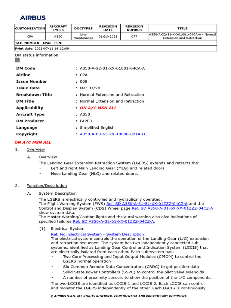 CPA A350 Line Maintenance 01 Jul 2023 A350 A 32 31 XX 01001 04CA A ...