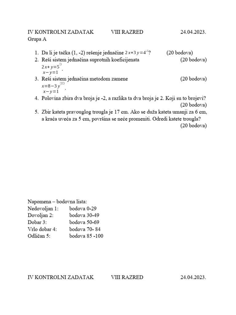 IV Kontrolni Zadatak VIII | PDF
