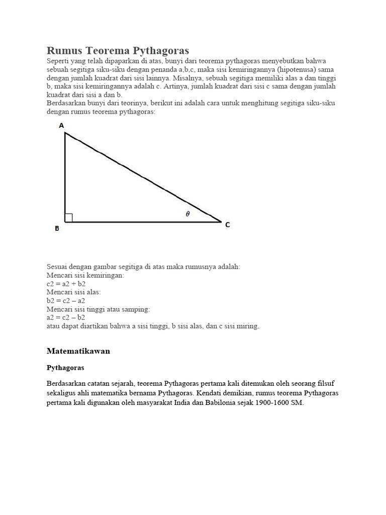 Rumus Teorema Pythagoras | PDF