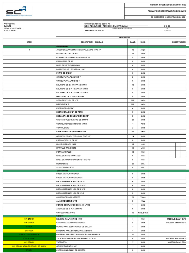 REQ. #04 OT 010-23 - Cambio de Techo Secc. 70 - Rev. 0 | PDF