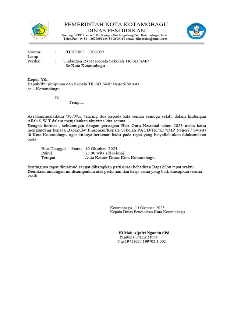 Undangan RAPAT HGN Kepsek Fix | PDF