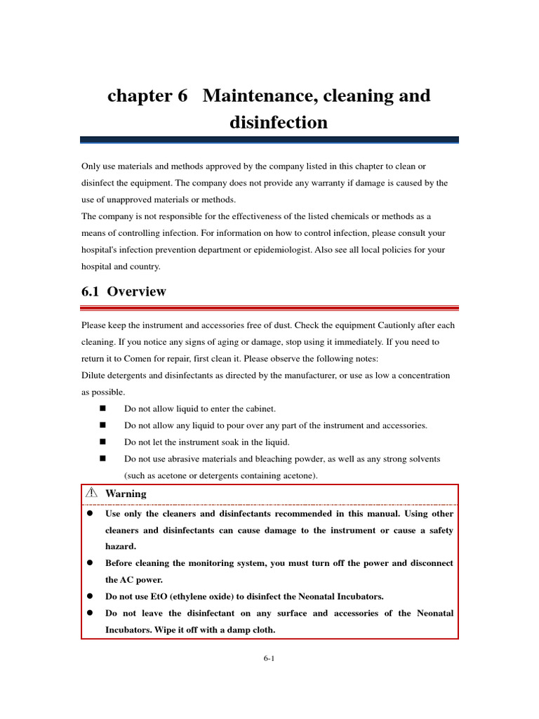 Chapter 6 Maintenance, Cleaning and Disinfection | PDF | Disinfectant ...