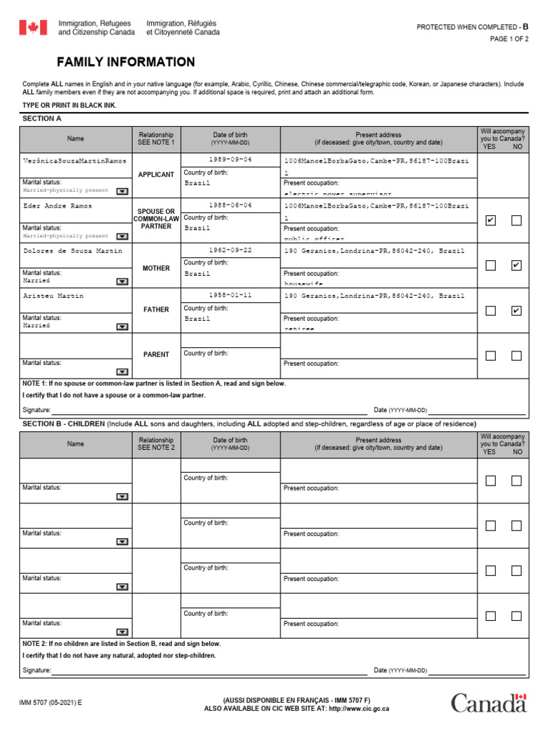 IMM 5707 E - Family Information | PDF | Justice | Crime & Violence