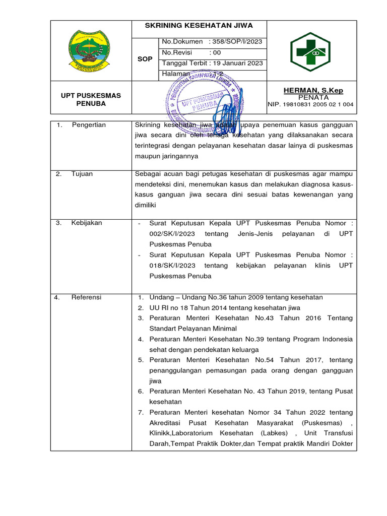 358 SOP Skrining Keswa Fix | PDF | Pengembangan Diri | Sains & Matematika