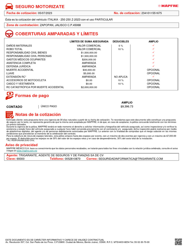 Italika 250 Z Mapfre | PDF | Póliza de seguros