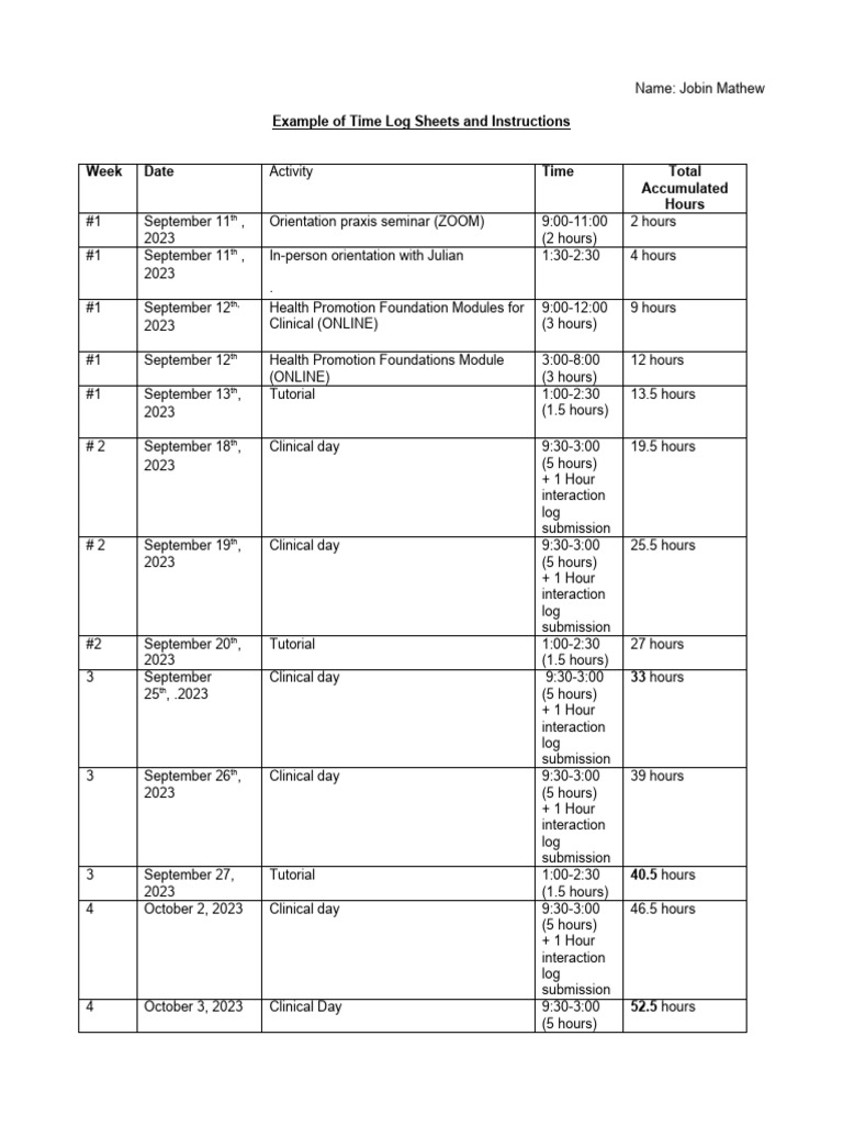 Time Log Sample Fall 2023 | Download Free PDF | Pedagogy