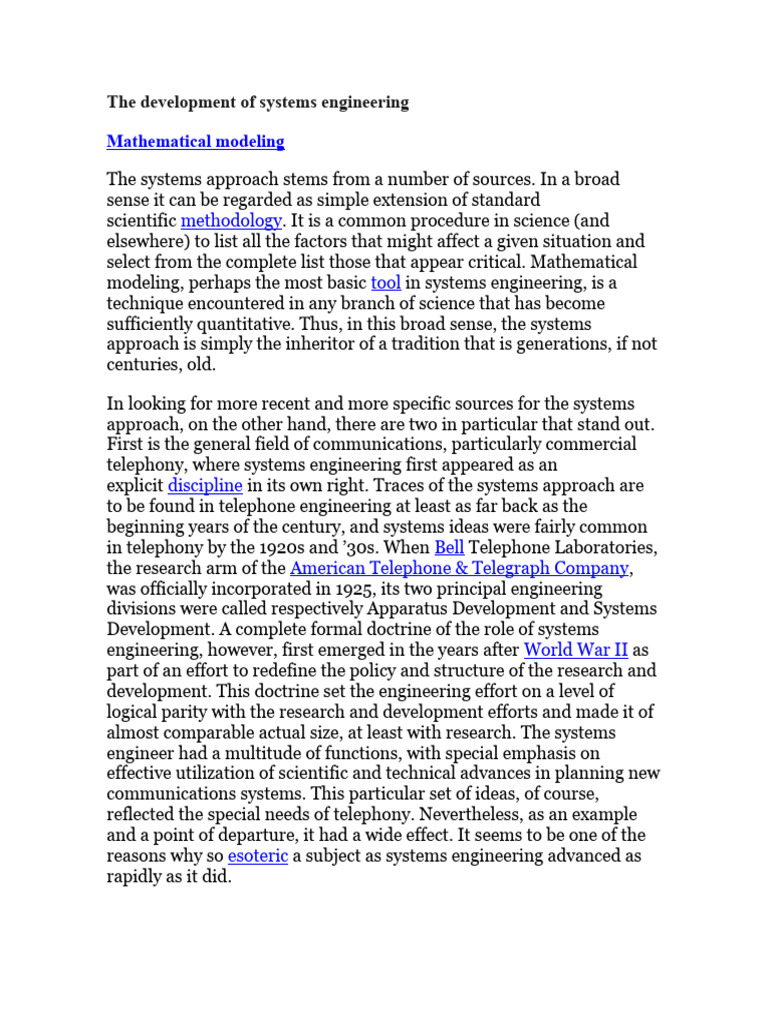 The Development of Systems Engineering | PDF | Engineering | Systems Engineering