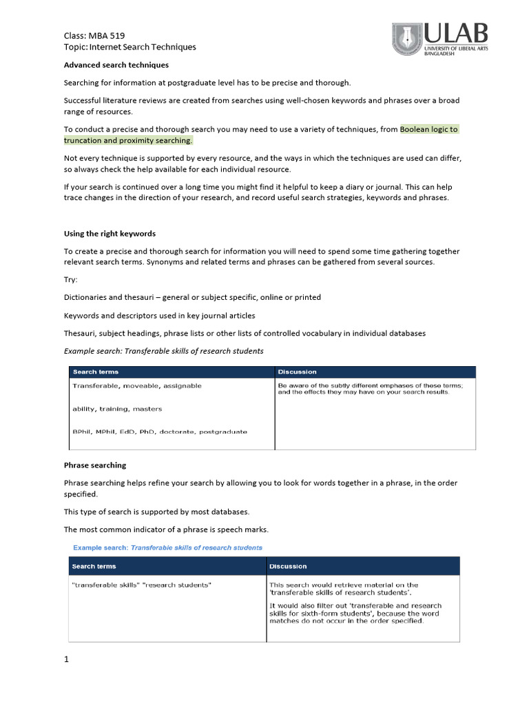 Advanced Search Techniques Pdf Index Term Linguistics