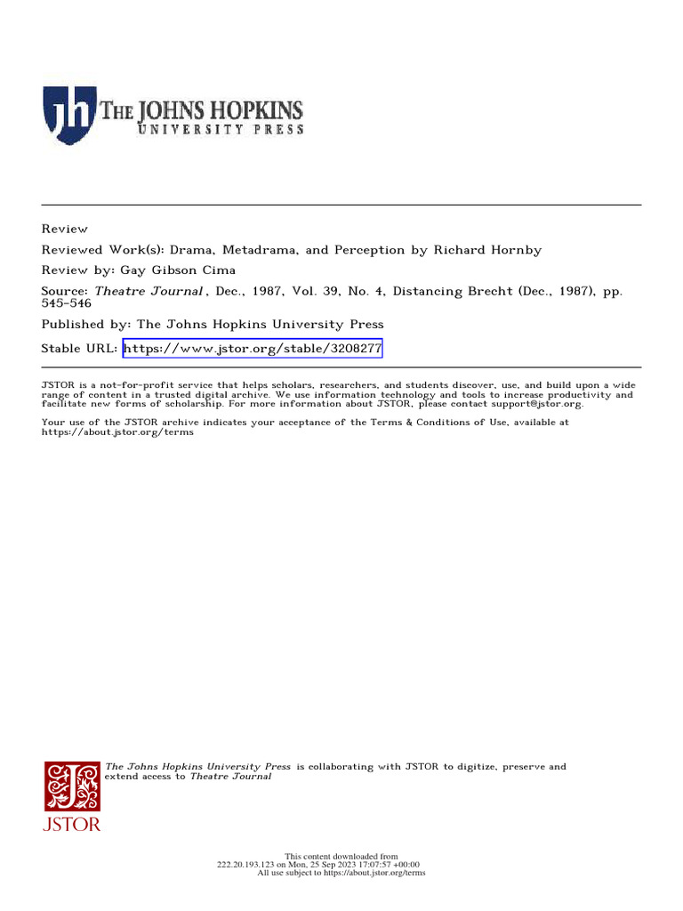 Review of Hornby's Drama Metadrama Analysis | PDF | Theory