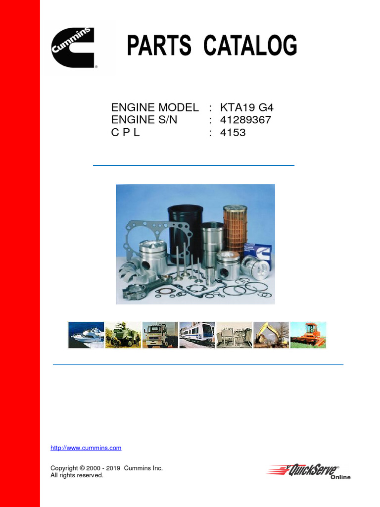 Parts Catalog Cummins (500KVA), KTA19 G4 - ESN 41289367 - CPL 4153 | PDF | Vehicle Technology ...