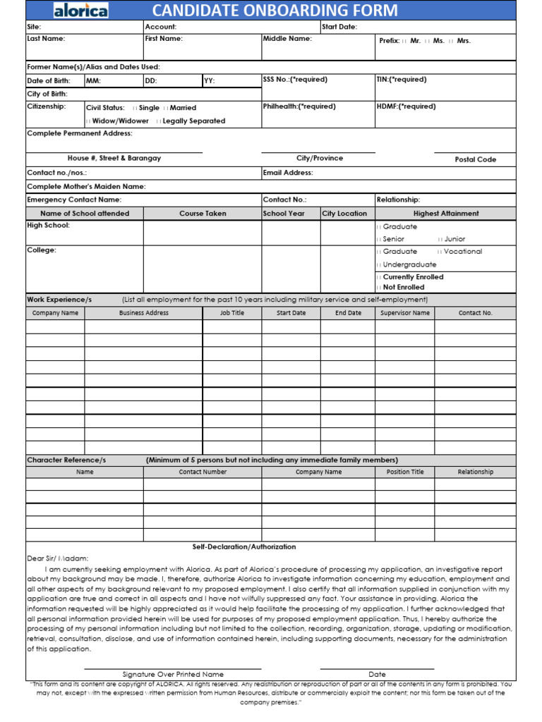 Alorica Forms | PDF | Employment | Audit