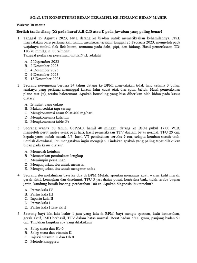 Soal Uji Kompetensi Bidan Mahir | PDF | Pengembangan Diri | Kesehatan Holistik
