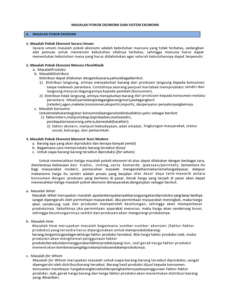 Materi MASALAH POKOK EKONOMI DAN SISTEM EKONOMI | PDF