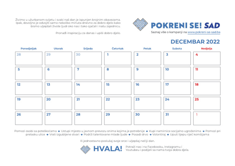 Kalendar Dobrih Djela DECEMBAR | PDF
