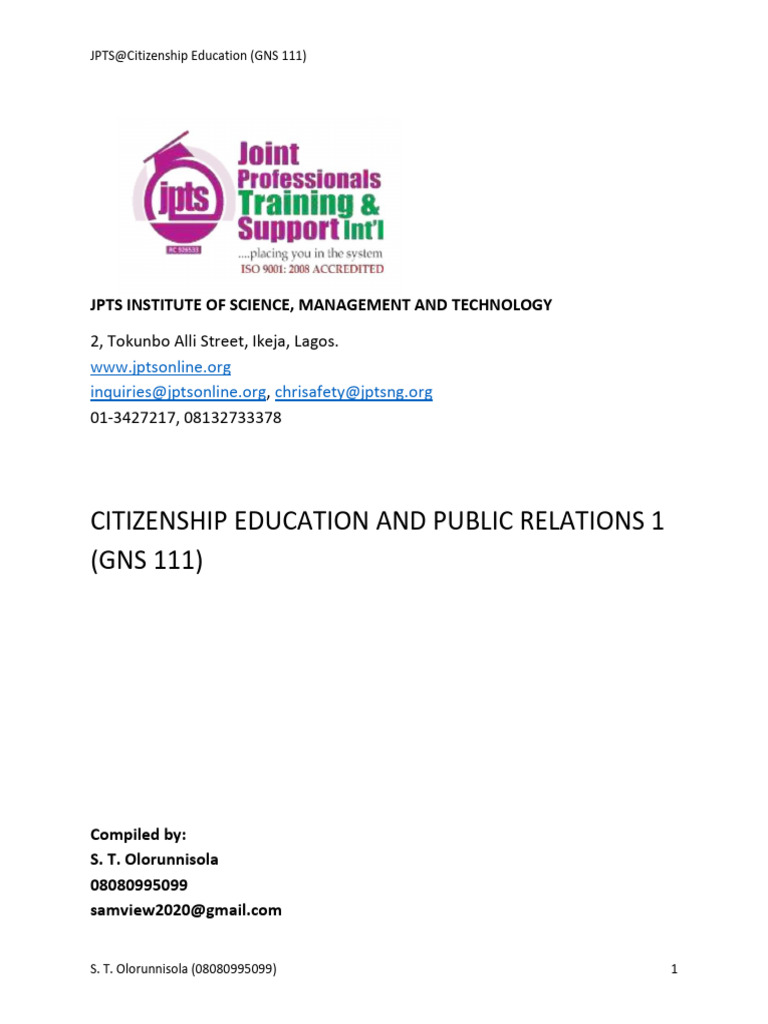JPTS - GNS 111 | PDF | Human Rights | Citizenship