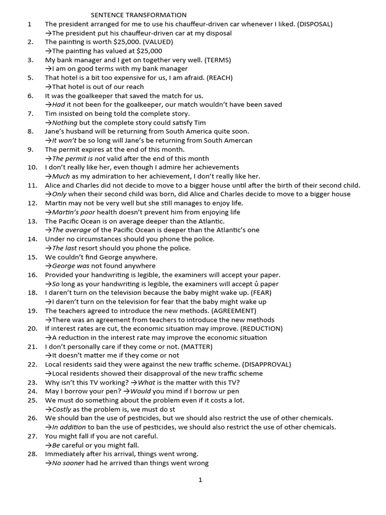 Rewrite Sentences | PDF