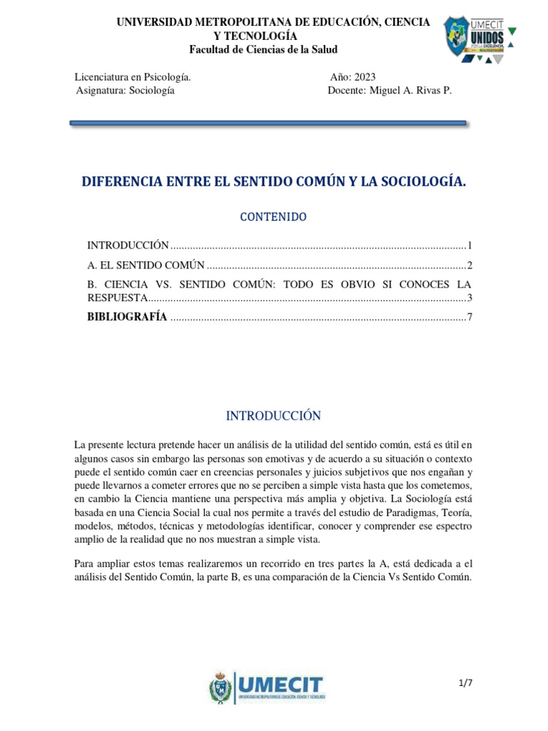Ciencia y Sentido Común en Sociología | PDF | Pensamiento | Sentido común
