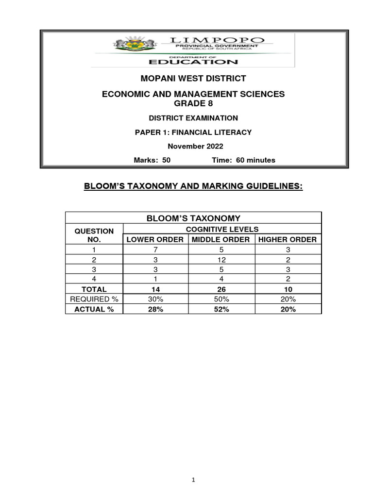 Grade 8 Paper 1 Marking Guideline Nov 2022. - 085511 | PDF | Debits And ...