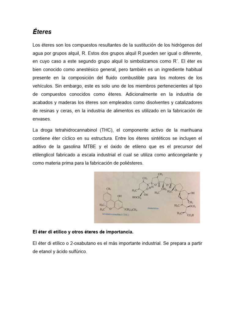 Éteres Quimica Organica | PDF | Etanol | Química