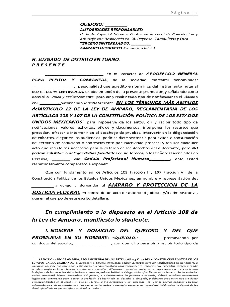 Formato de Amparo Indirecto Laboral | PDF