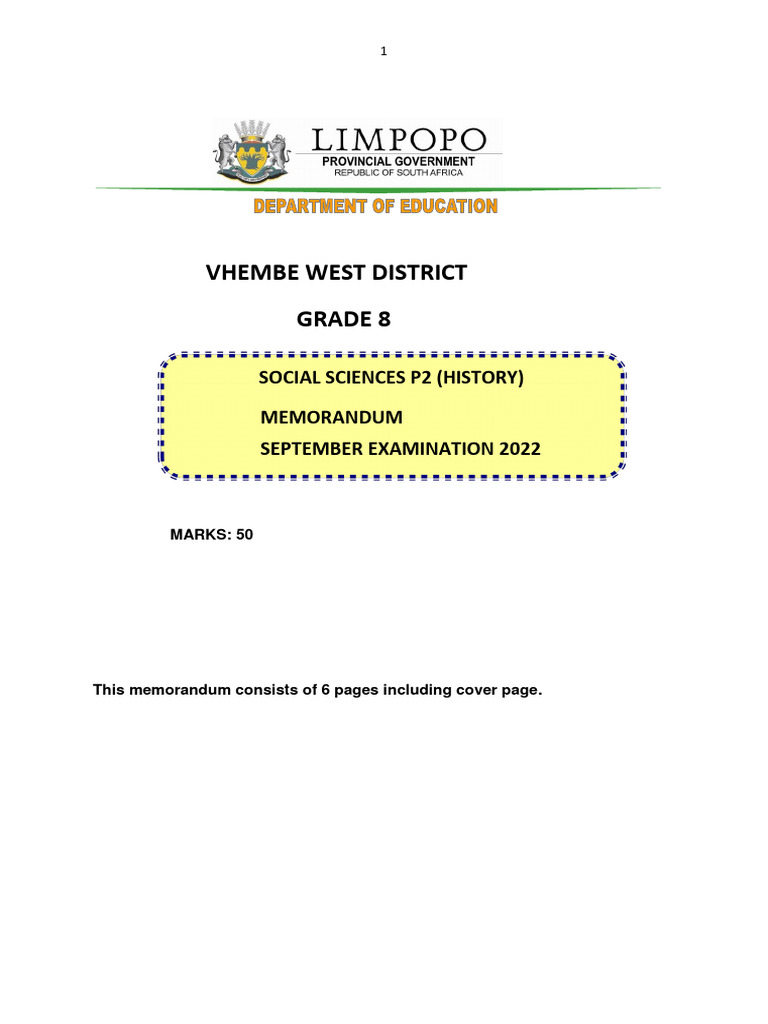 Grade 8 History Exam Memo 2022 | PDF | Colonialism | Epidemics