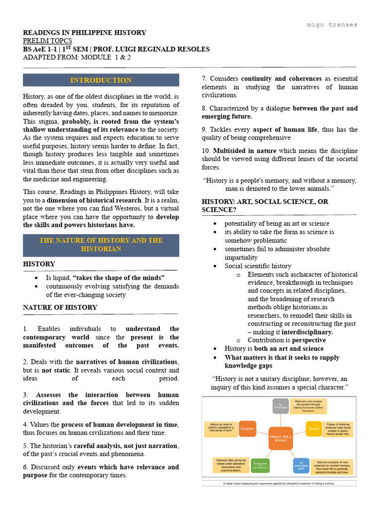 RPH Prelim Reviewer | PDF | Primary Sources | Historian