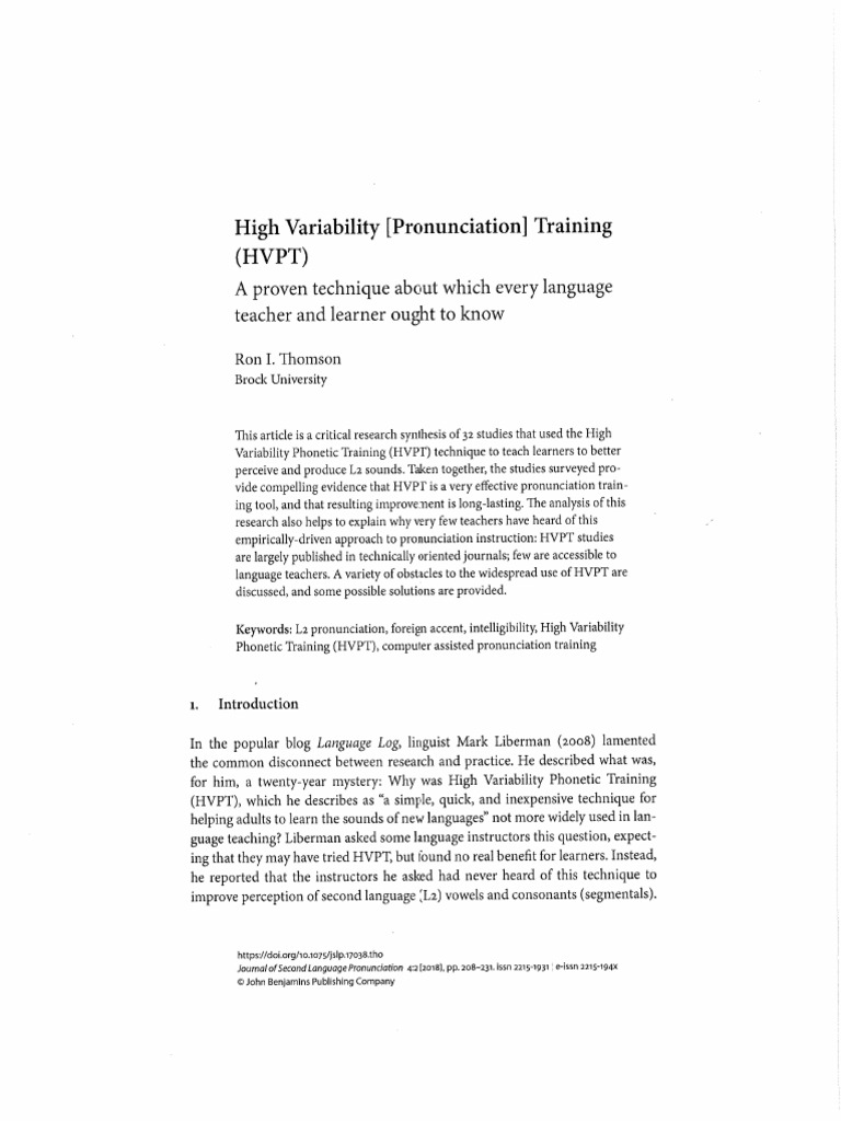Thomson - High Variability | PDF | Learning | Second Language