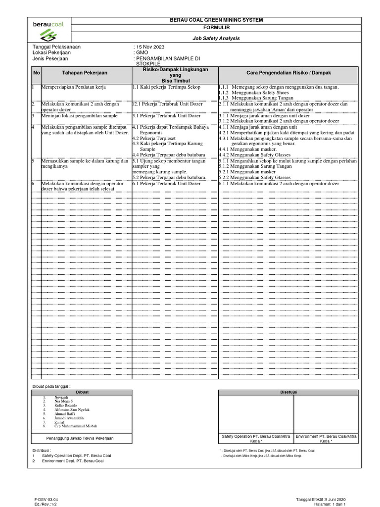 Jsa - Pengambilan Sample Di Stokpile | PDF