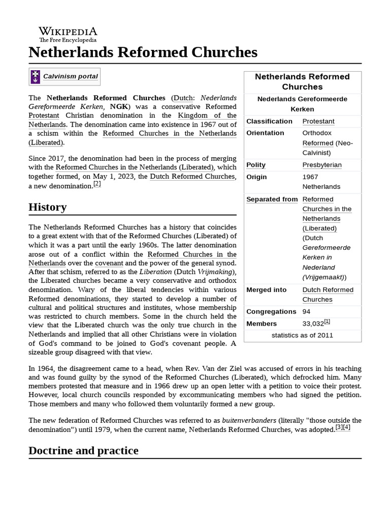 Netherlands Reformed Churches | PDF | Evangelicalism | Calvinism