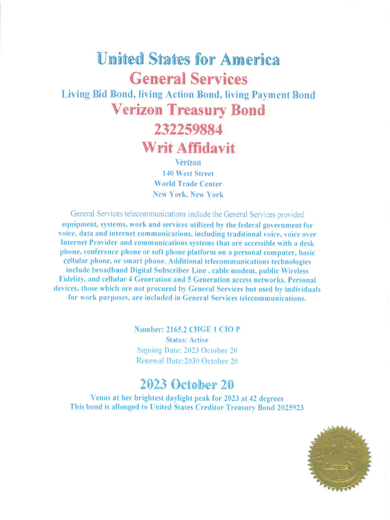 Verizon Treasury Bond 23259884 | PDF