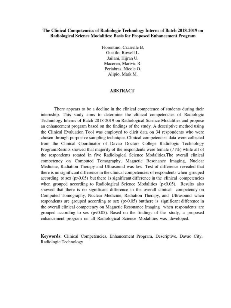 The Clinical Competencies of Radiologic Technology Interns of Batch ...