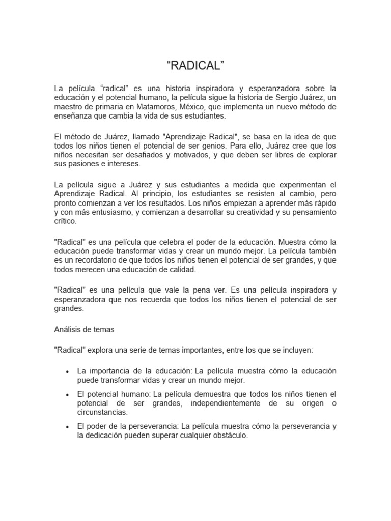 Película "Radical": Educación Transformadora | PDF