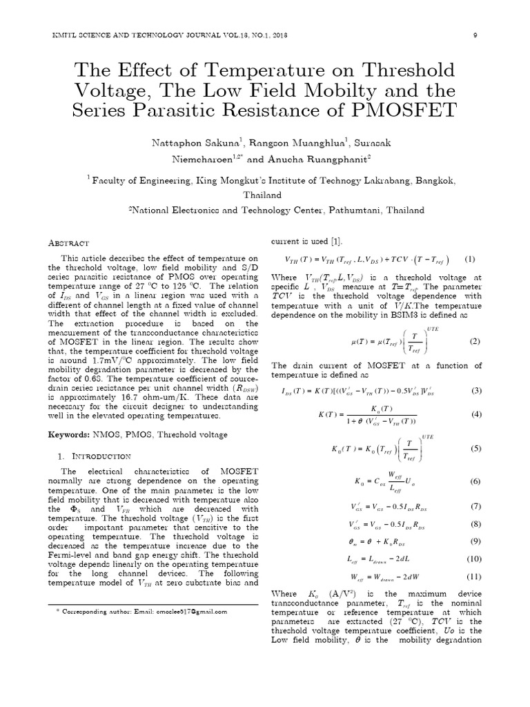 The Effect of Temperature On Threshold Voltage, The Low Field Mobilty and The Series Parasitic ...