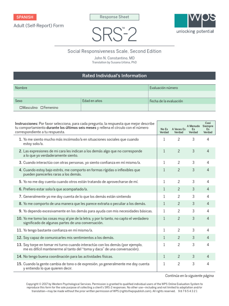 SRS 2 Adulto (Self Report) | PDF