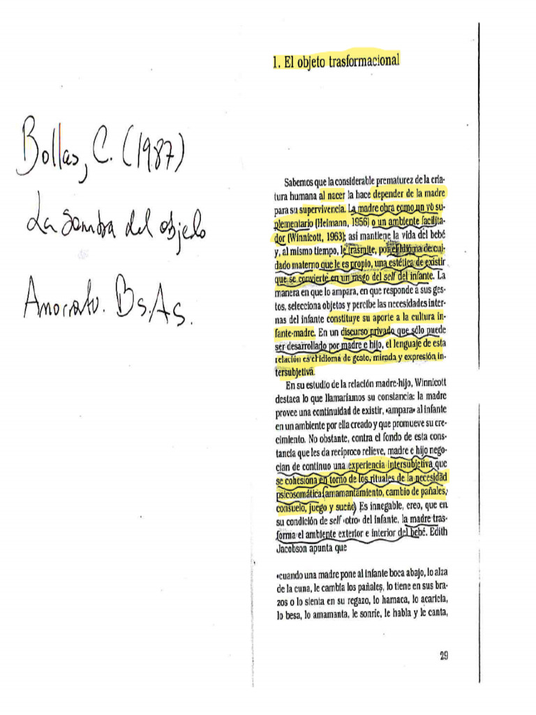 Bollas-Objeto Transformacional | PDF