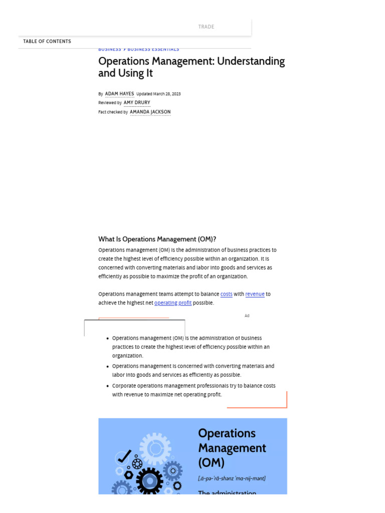 Operations Management - Understanding and Using It | PDF | Operations ...